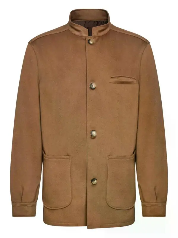 FRANZESE COLLECTION Buttoned Jacket With Stand Collar - Brown