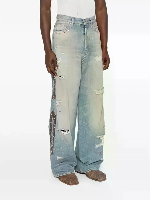 Amiri Distressed Embellished Baggy Jeans
