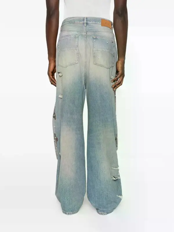Amiri Distressed Embellished Baggy Jeans