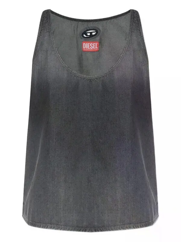 DIESEL® Sleeveless Round Neck Top With Logo Detail - Grey