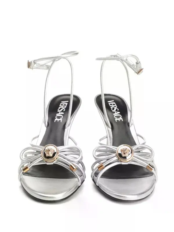 Versace La Medusa Strappy Stiletto Sandals - Silver
