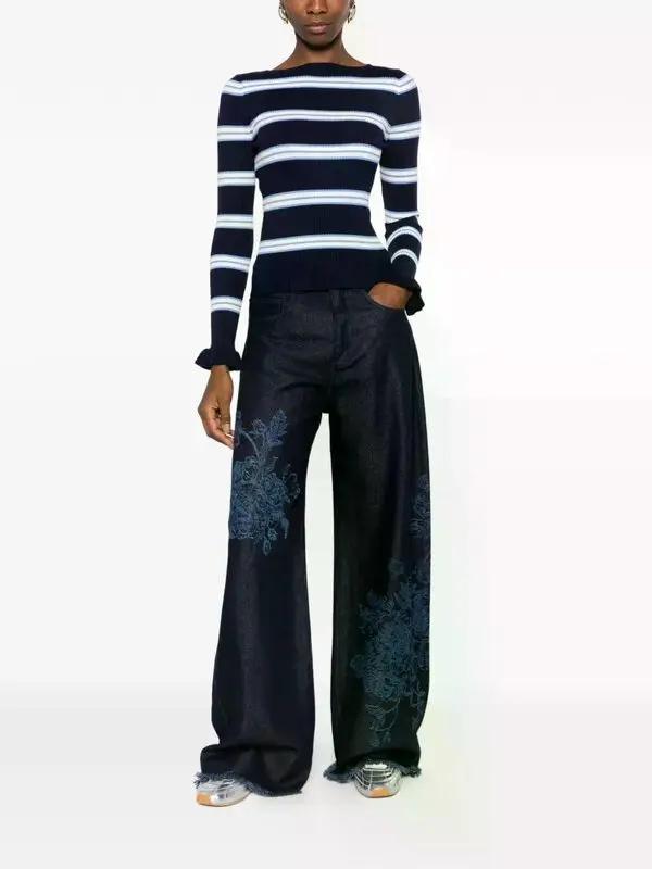 TWINSET Striped Ruffled Top