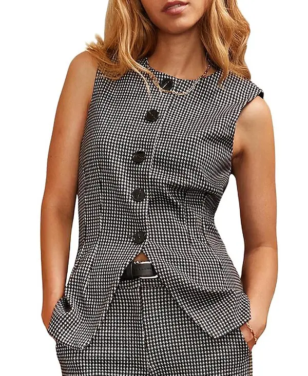 RO&ZO Houndstooth Round Neck Waistcoat