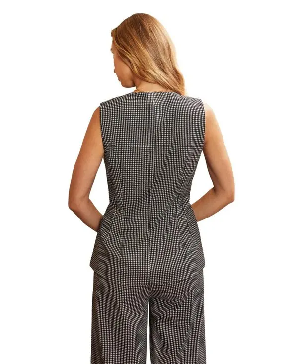 RO&ZO Houndstooth Round Neck Waistcoat