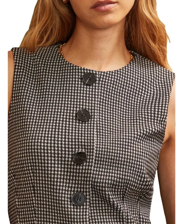 RO&ZO Houndstooth Round Neck Waistcoat