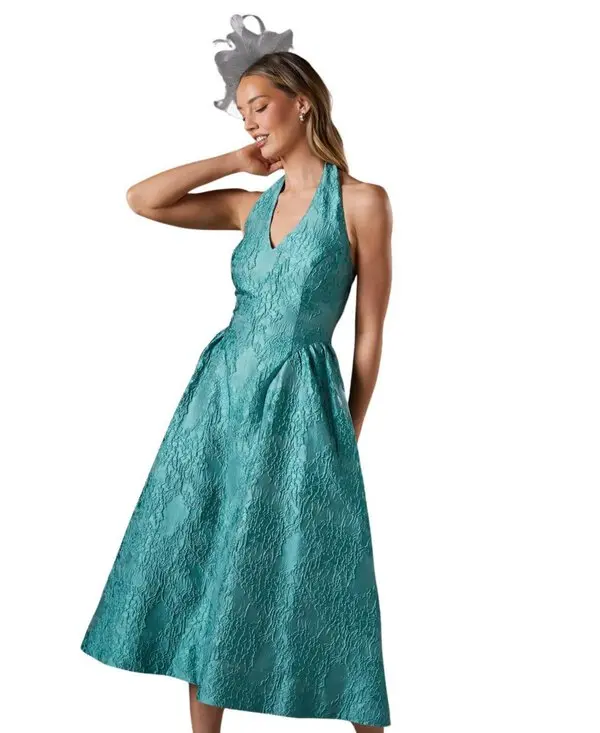 Coast Halter Jacquard Drop Waist Dress