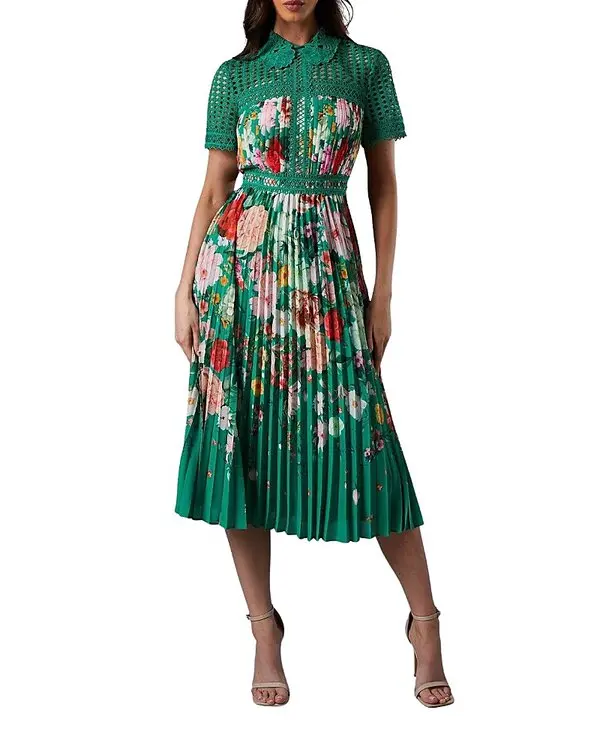 Coast Lisa Tan Lace Pleated Printed Midi Dress In Green - 25% Off |  Editorialist