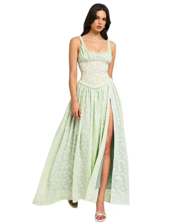 green emerald velvet dress Jacquard Green Drop Waist Midi Dress - All Dresses