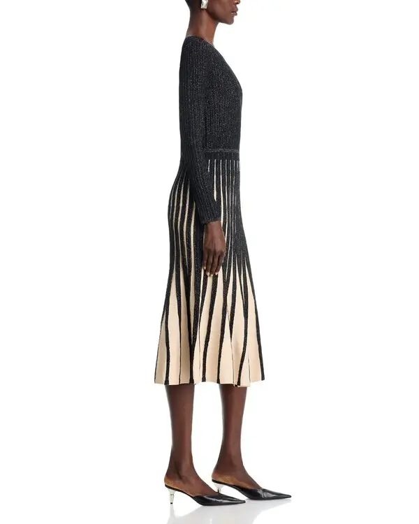 Elie Tahari The Daria Pleated Dress In Noir/Gold - 50% Off | Editorialist