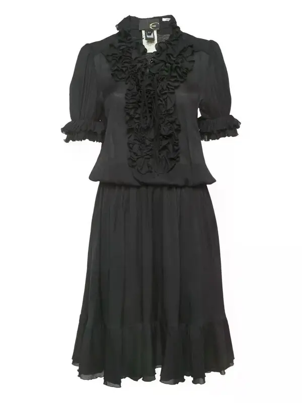Just Cavalli Crepe Frill-detail Midi Dress - Black