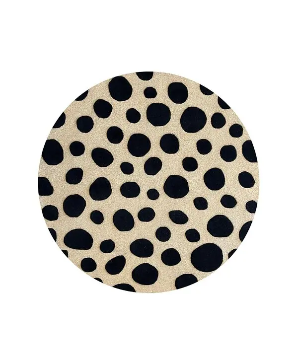MAISON DEUX Rug Cheetah Print Round Diam. 3.9 Ft - Beige / Black Print