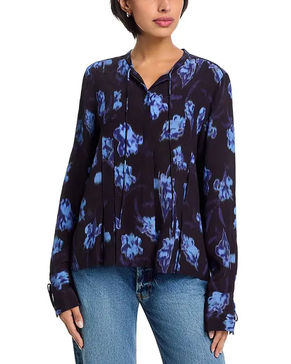 Rag & Bone Arden Printed Pleated Blouse - Dark Floral