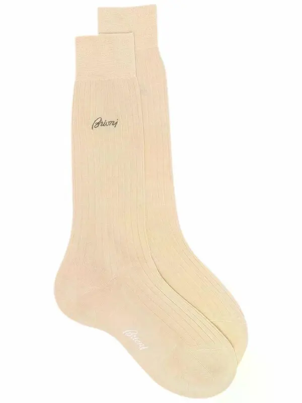 Brioni Ribbed-knit Cotton Socks - Neutrals