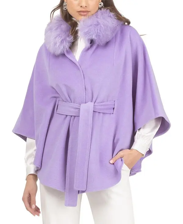 Gorski Wool Cape With Lamb Collar - Lilac