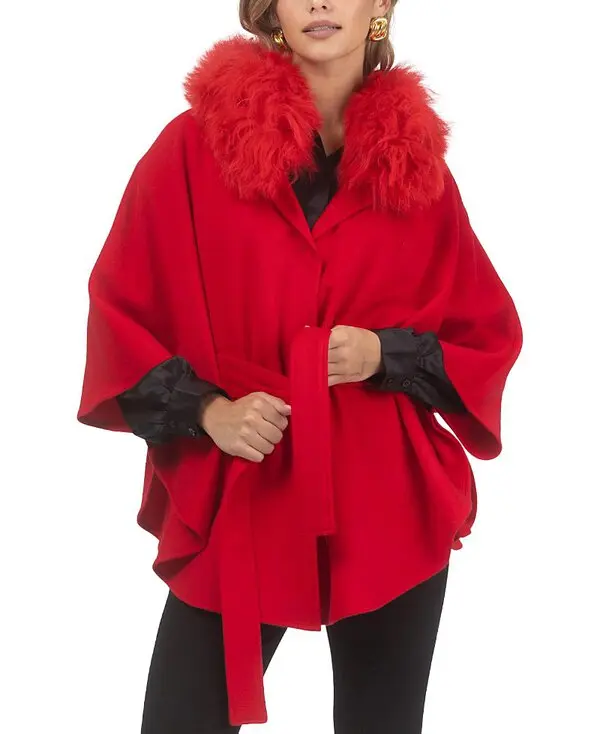 Gorski Wool Cape With Lamb Collar - Red