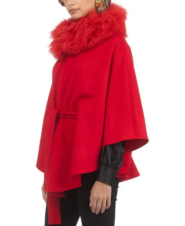 Gorski Wool Cape With Lamb Collar - Red