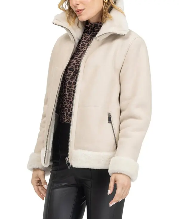 Gorski Merino Shearling Lamb Zip Jacket - Beige