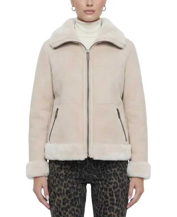 Gorski Merino Shearling Lamb Zip Jacket - Beige