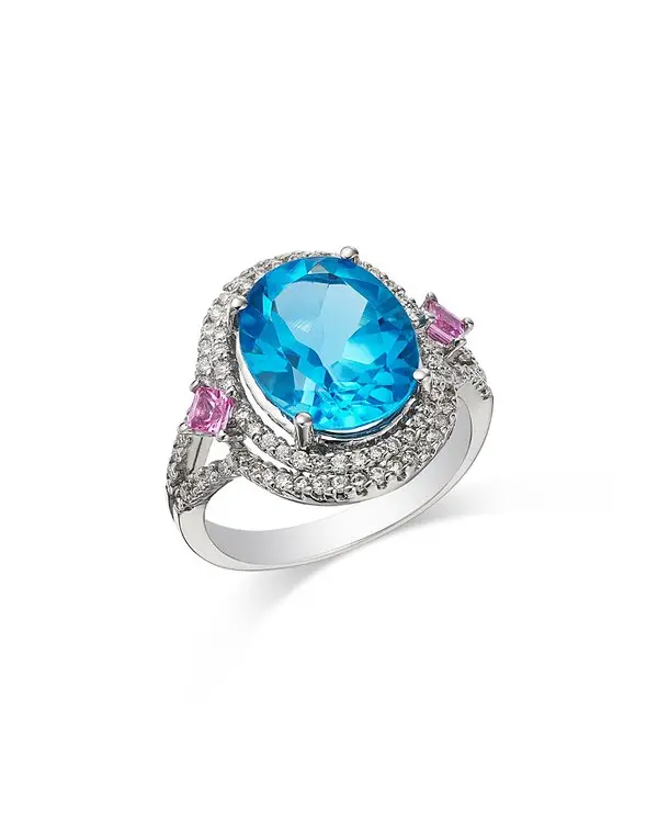 Bloomingdale'S Blue Topaz, Pink Sapphire And Diamond Ring - White Gold