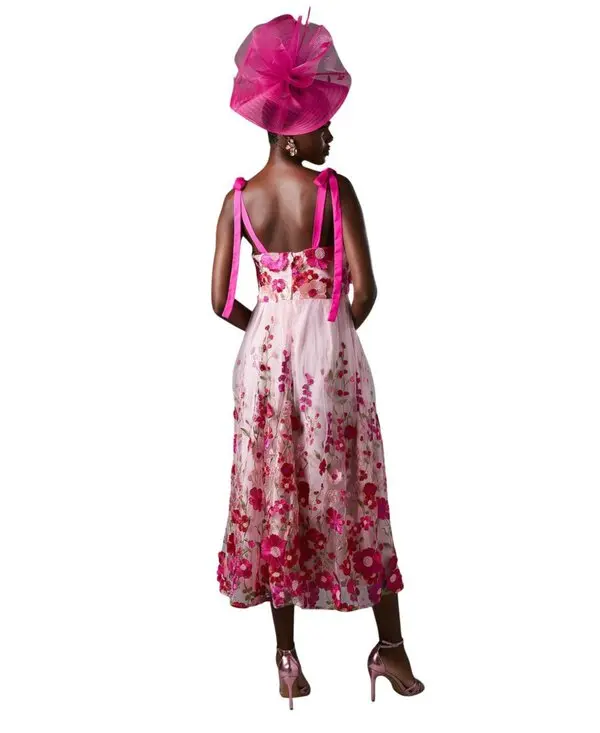Coast Embroidered Mesh Midi Dress - Pink | Editorialist