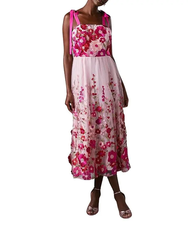 Coast Embroidered Mesh Midi Dress - Pink