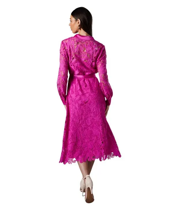 Coast Lace Long Sleeve Shirt Dress - Magenta