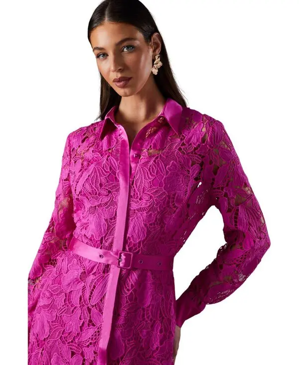 Coast Lace Long Sleeve Shirt Dress - Magenta