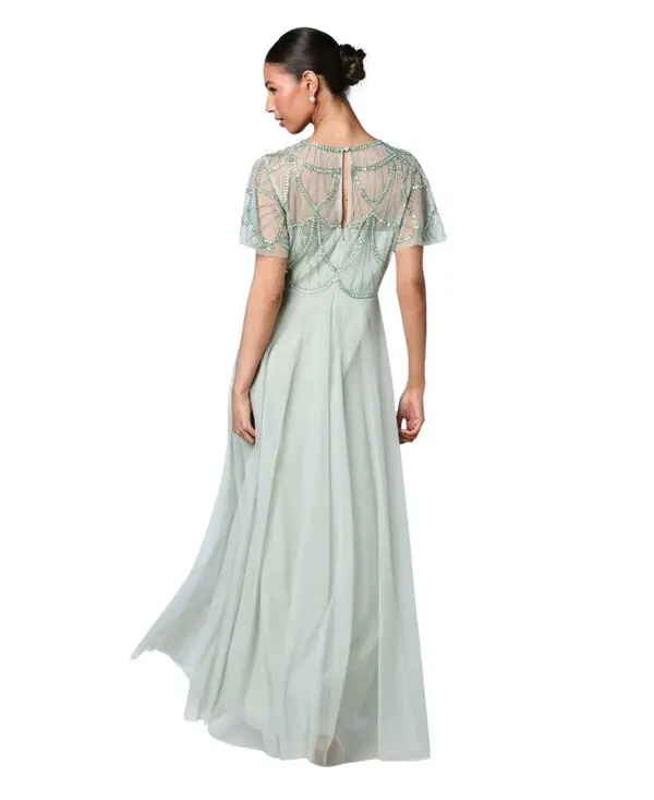 bridesmaid dress tulle Simple Deep V Neck See-Through Empire Waist Tulle Dresses Spaghetti St