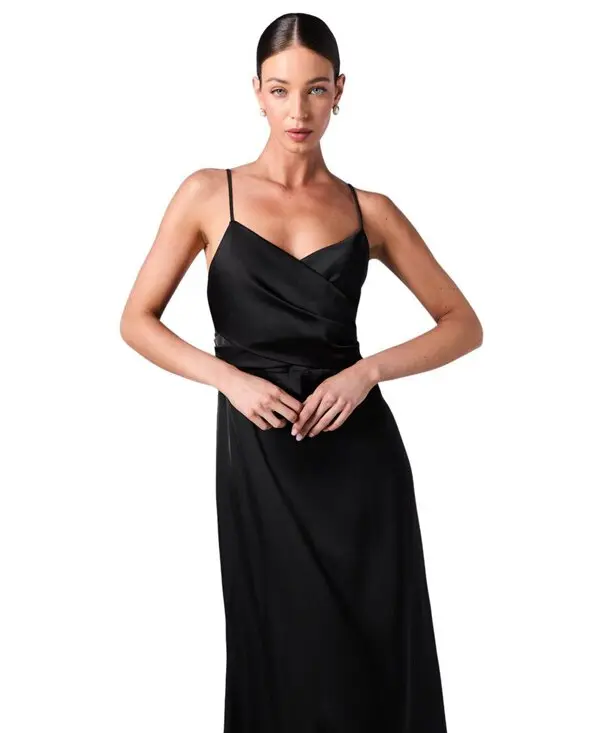 Coast Wrap Waist Satin Cami Dress - Black