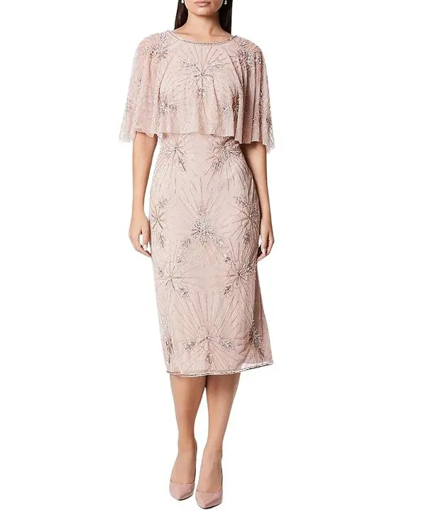 Coast Floral Embellished Cape Midi Dress - Blush