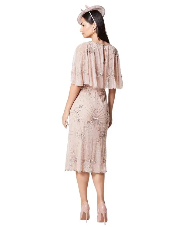 Coast Floral Embellished Cape Midi Dress - Blush
