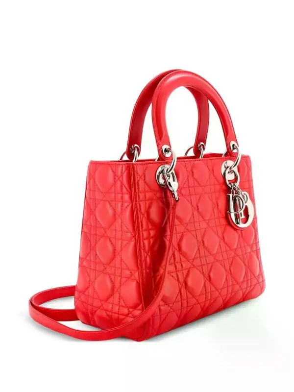 Dior Lady Cannage Quilt Lambskin Medium Satchel - Red