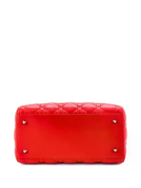 Dior Lady Cannage Quilt Lambskin Medium Satchel - Red