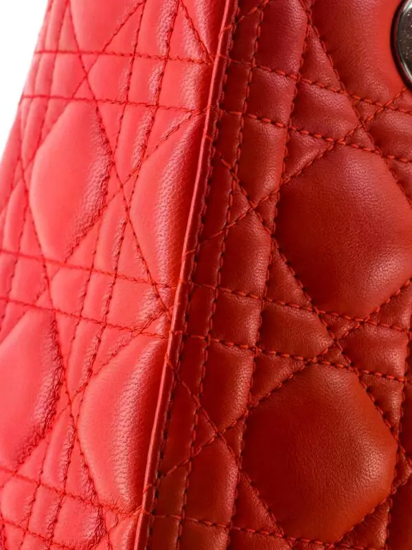 Dior Lady Cannage Quilt Lambskin Medium Satchel - Red