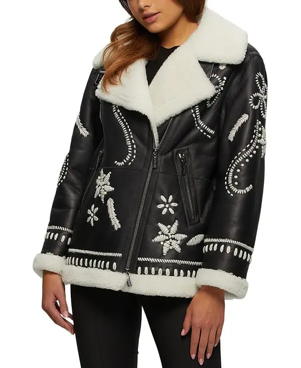 Gorski Shearling Lamb Zip Jacket With Wool Embroidery
