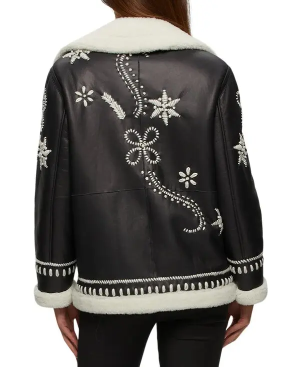 Gorski Shearling Lamb Zip Jacket With Wool Embroidery