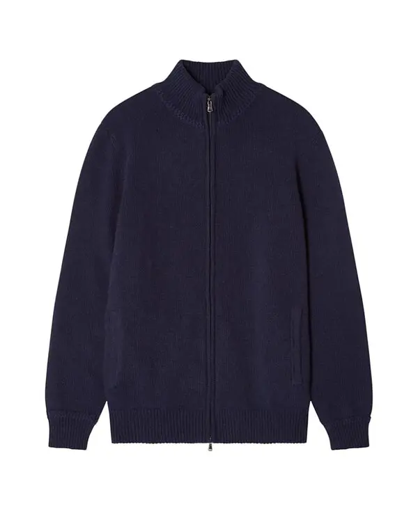Robert Talbott Graham Cashmere Blend Full Zip Sweater - Navy