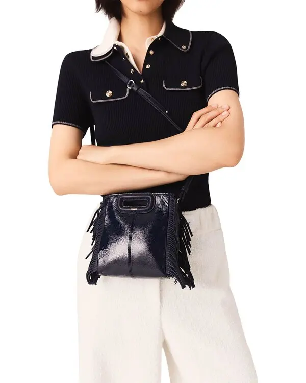 Maje Miss M Mini Fringed Leather Crossbody Bag - Navy