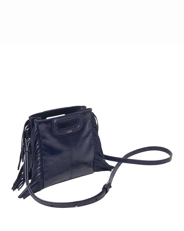 Maje Miss M Mini Fringed Leather Crossbody Bag - Navy
