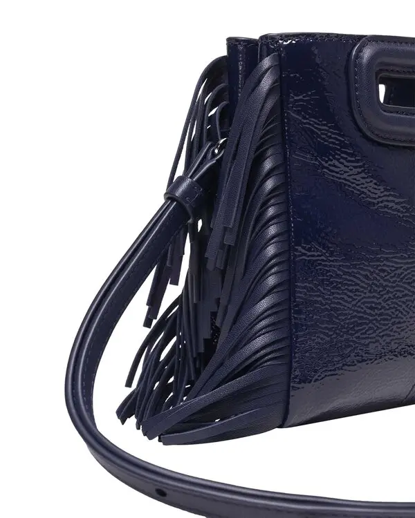 Maje Miss M Mini Fringed Leather Crossbody Bag - Navy