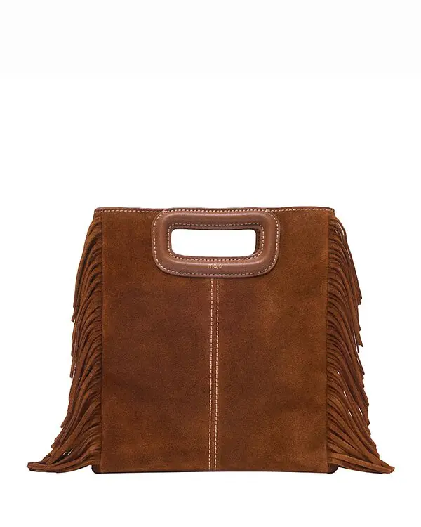 Maje The M Fringed Suede Crossbody Bag - Brown