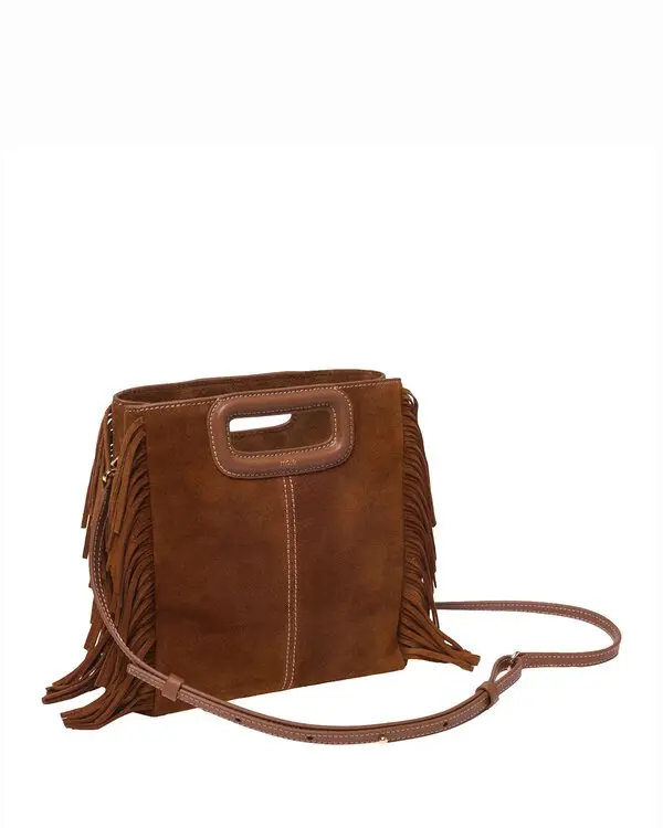 Maje The M Fringed Suede Crossbody Bag - Brown
