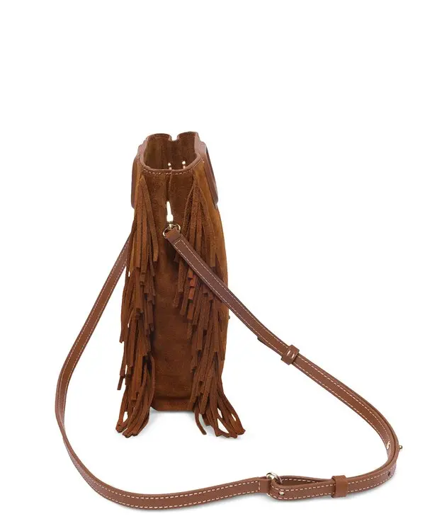 Maje The M Fringed Suede Crossbody Bag - Brown