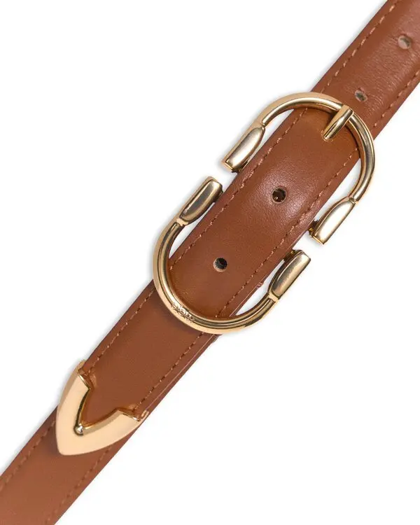 Maje Double Buckle Leather Belt - Camel