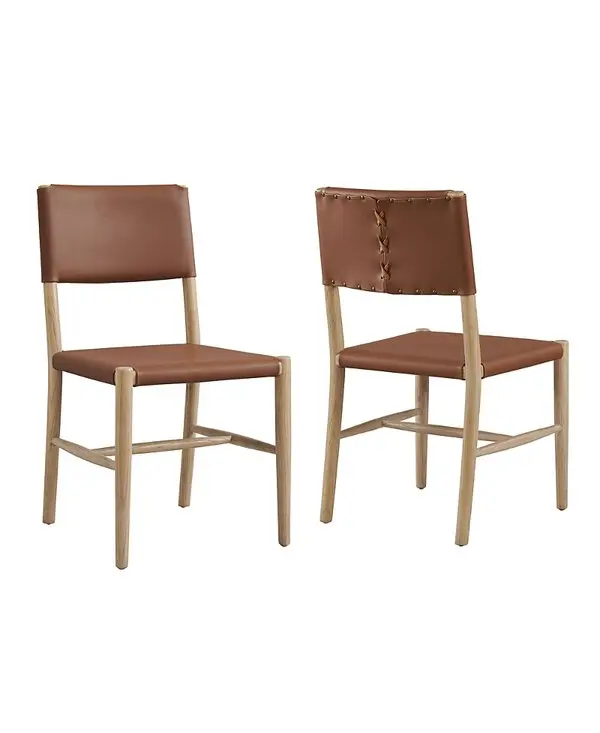 MODWAY Dover Wood Faux Leather Dining Side Chairs, Set Of 2 - Natural