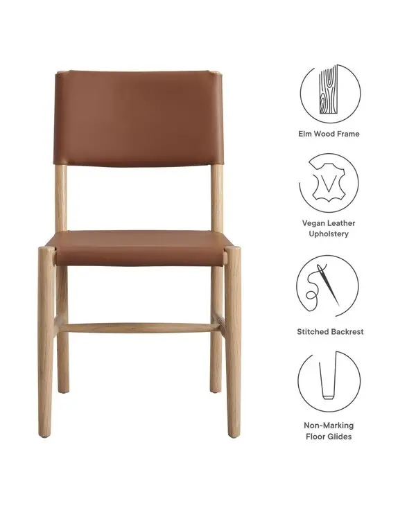 MODWAY Dover Wood Faux Leather Dining Side Chairs, Set Of 2