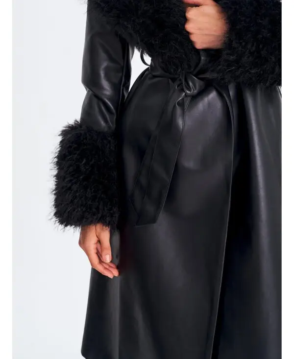 MISS CIRCLE NEW YORK Faux Leather Coat With Faux Fur Trim