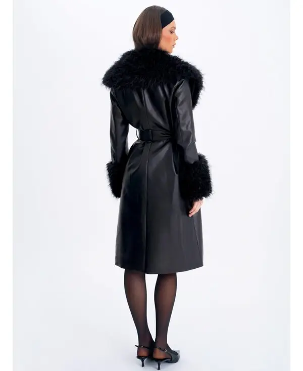 MISS CIRCLE NEW YORK Faux Leather Coat With Faux Fur Trim