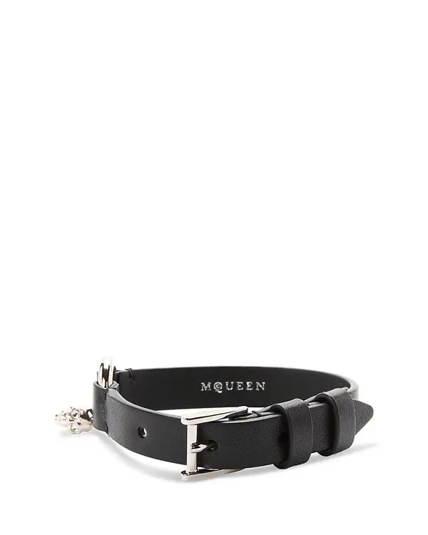 Alexander McQueen Skull Ring Leather Bracelet - Black