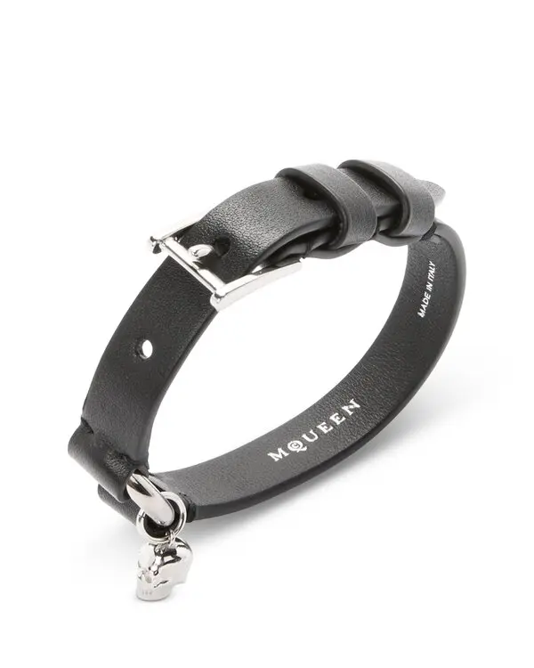 Alexander McQueen Skull Ring Leather Bracelet - Black